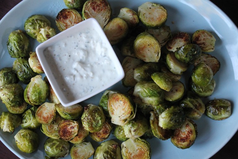 Roasted Brussels Sprouts with Blue Cheese Yogurt Dip | My Pantry Shelf